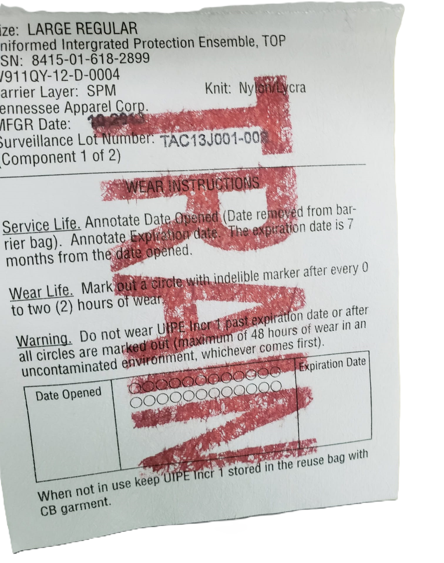 Uniform Integrated Protective Ensemble, Increment 1 - Bottom- Size L/R ...